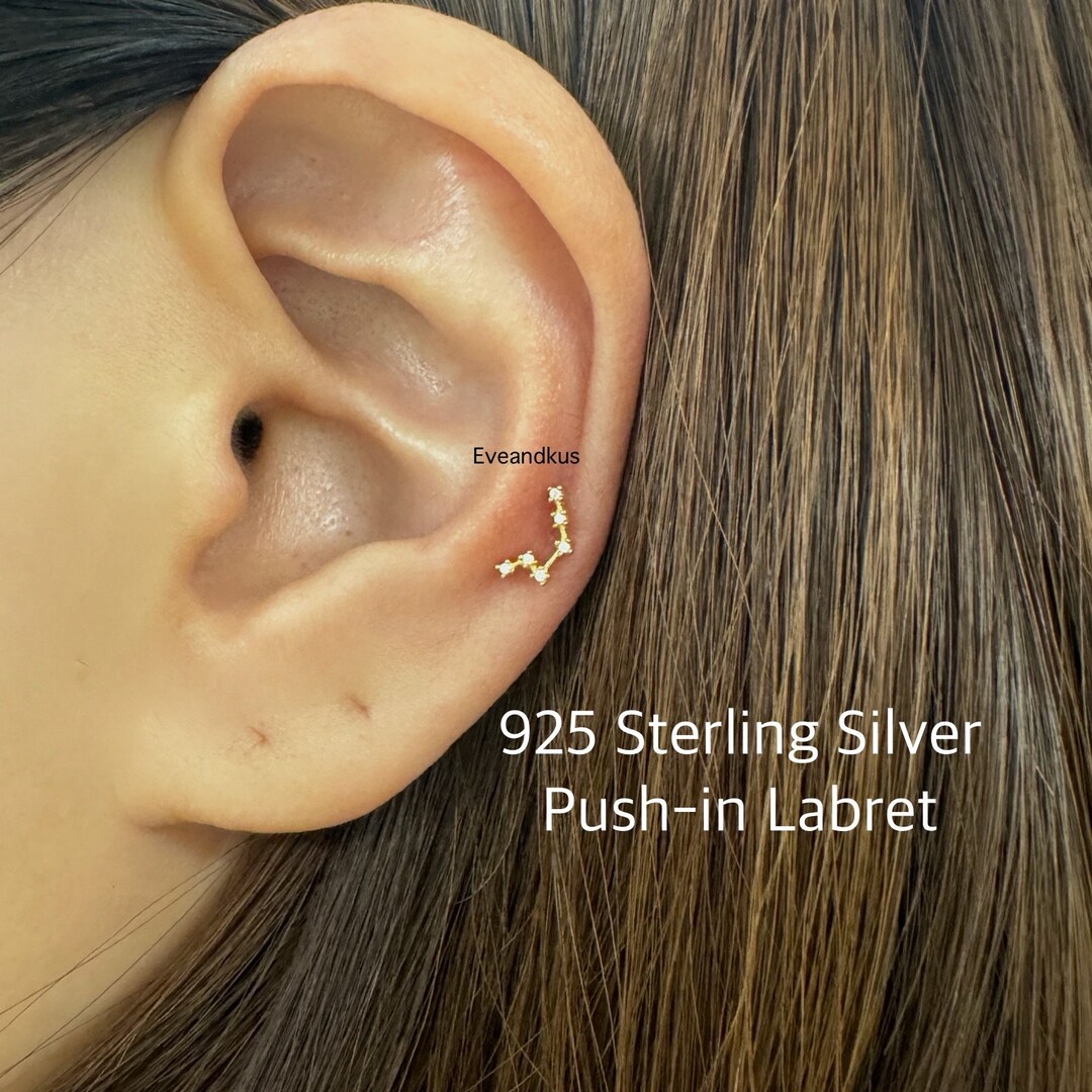 Tiny Aquarius Constellation Push-in Threadless Labret, Aquarius Minimalist Piercing for ...