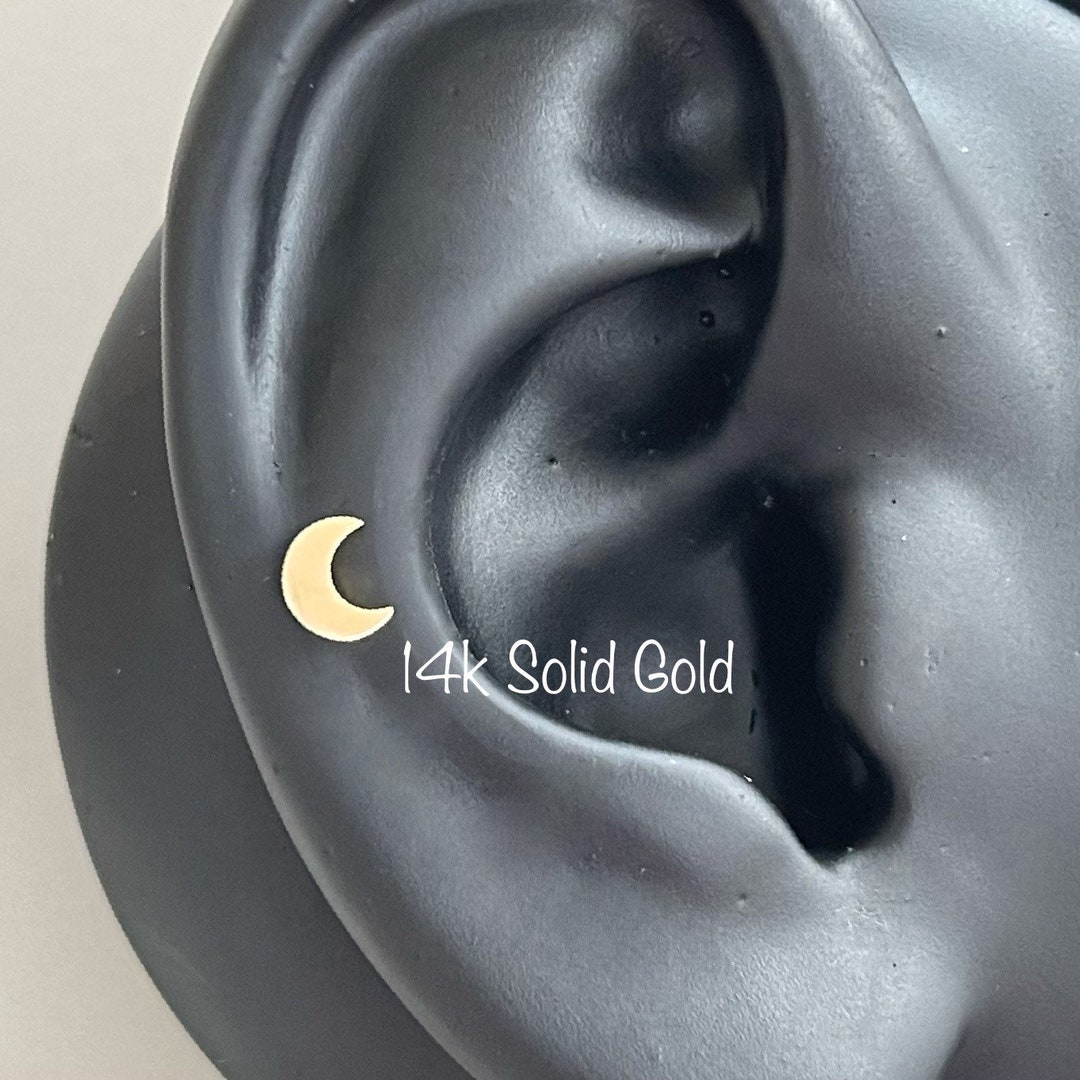 14k Solid Gold Crescent Moon Labret Piercing(Single), 14k Solid Gold ...