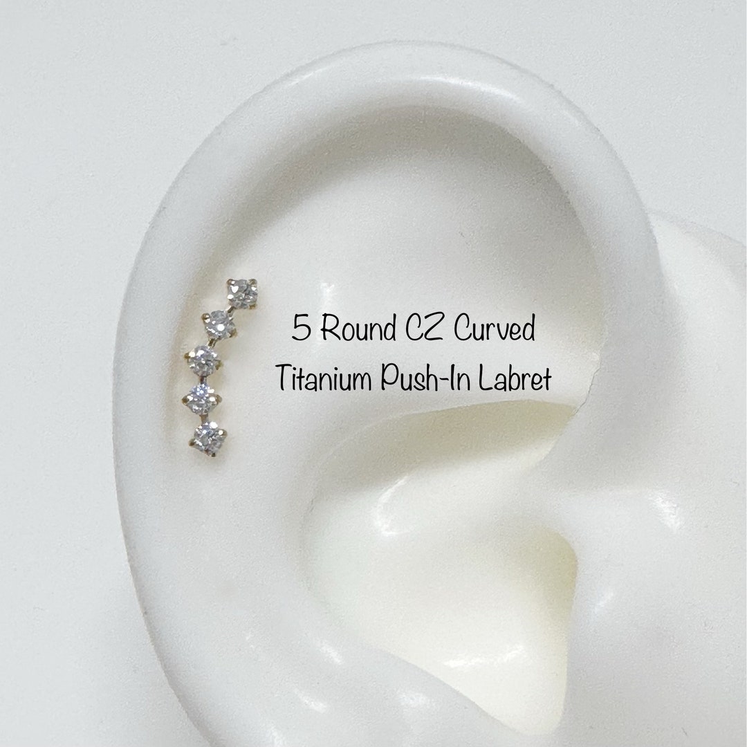 Curved CZ Titanium Labret: 5 Round Stone Helix Conch Earring - Etsy