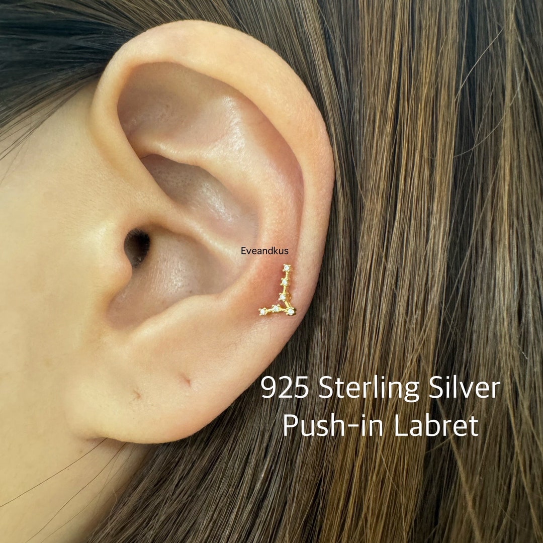 Tiny Pisces Constellation Push-in Threadless Labret, Pisces Minimalist ...