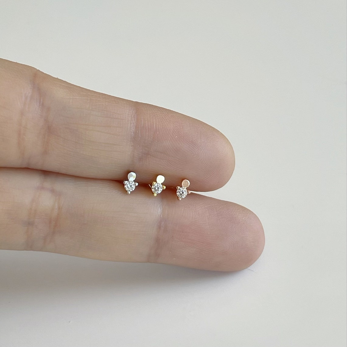 Tiny Dot and CZ Piercing single 925 Sterling Silver Dot and - Etsy