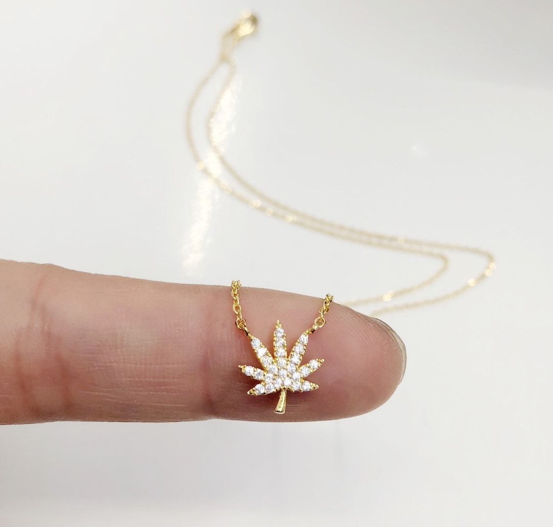Cannabis Leaf Necklace, Dainty Cannabis Leaf With CZ Necklace ...