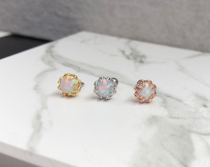Crown Piercing, White Opal Piercing, Turquoise Piercing, Dainty White ...