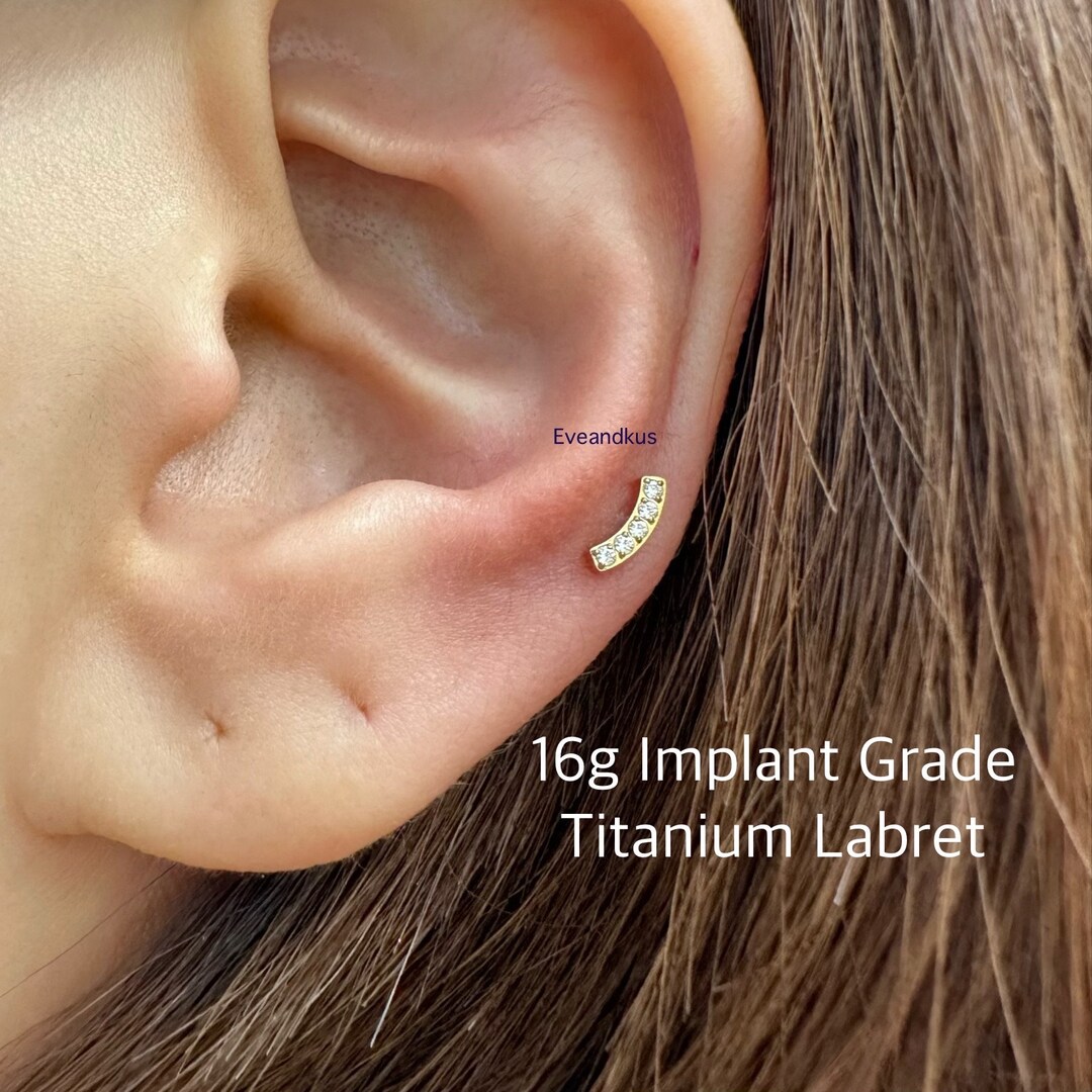 16g CZ Curved Titanium Labret: Helix, Conch, Tragus Piercing - Etsy