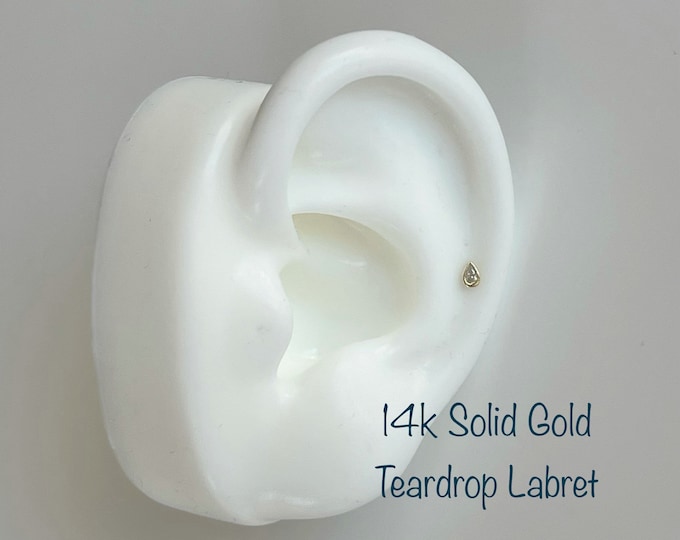 18g 14k Solid Gold Tiny Teardrop Internally Threaded Labret Piercing ...