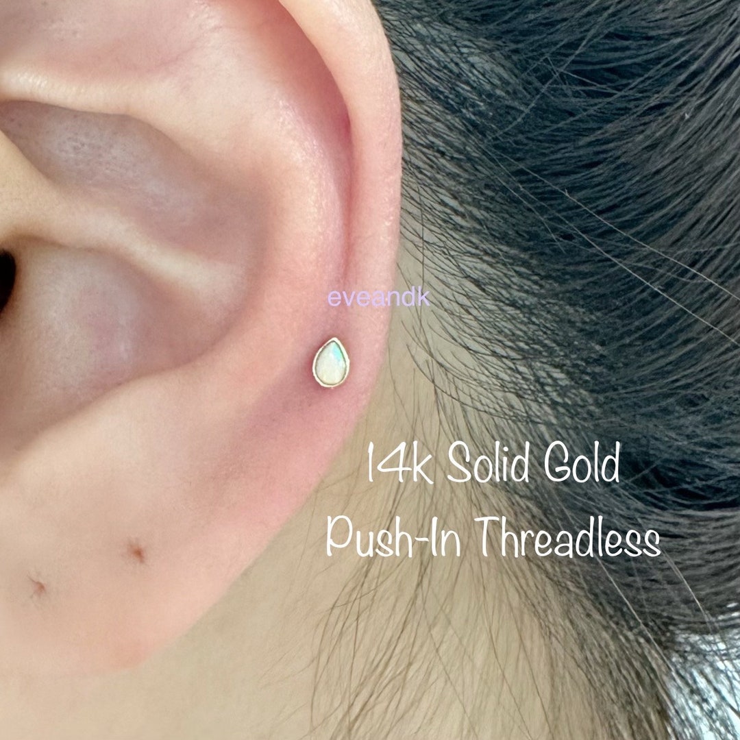 14k Gold Teardrop Opal Labret: Threadless Tragus Helix Cartilage - Etsy