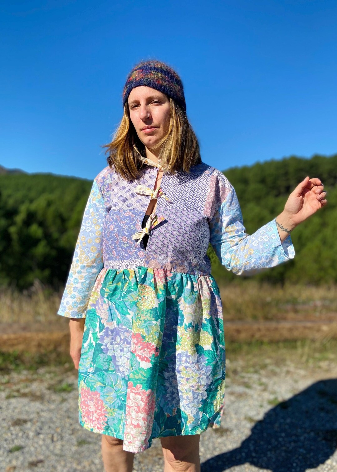 DESERT FOX Dahlia Dress Garden Florals Tie Front S/M - Etsy