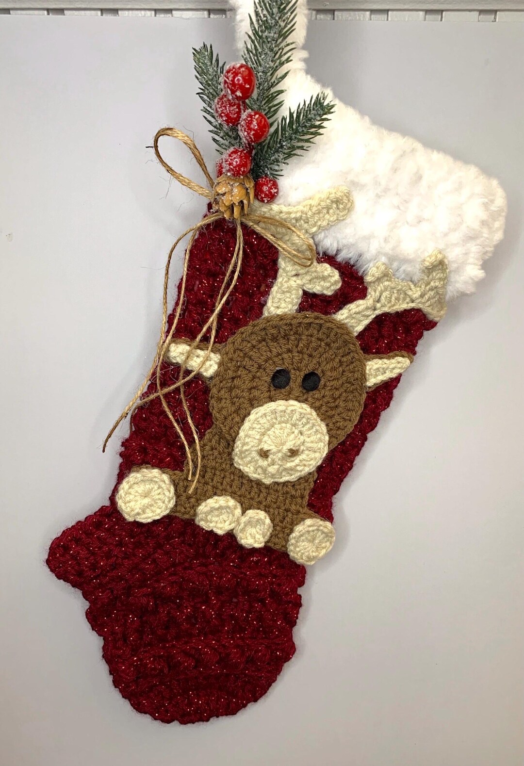 Moose Christmas Stocking,crochet Christmas Stocking,farmhouse Christmas ...