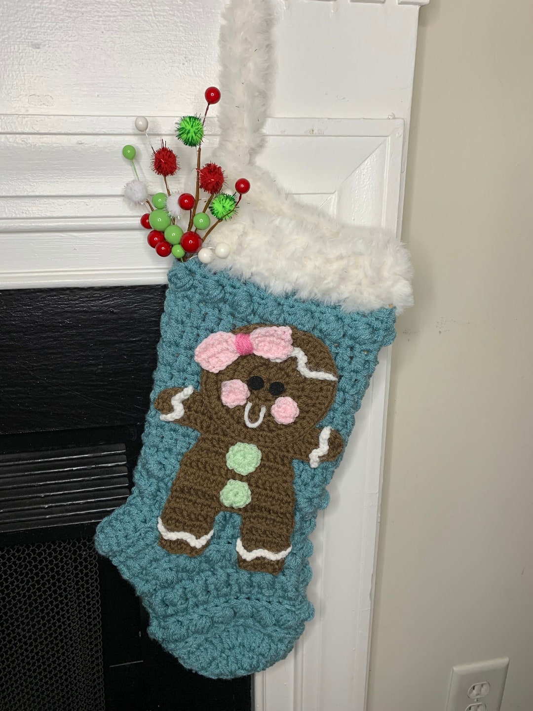 Gingerbread Christmas Stocking,crochet Christmas Stocking,farmhouse ...