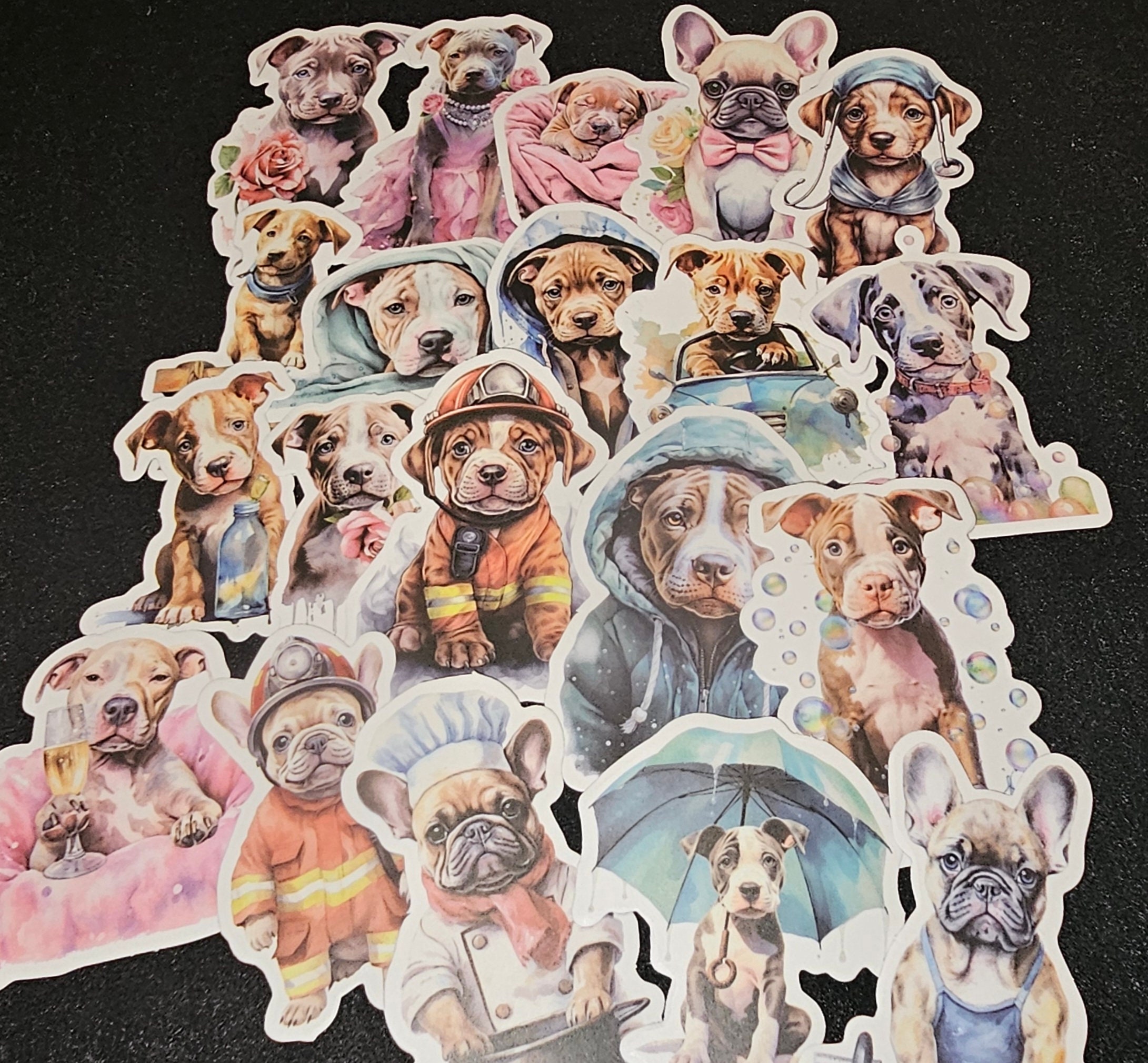 Cute Puppy Stickers Watercolor Vinyl Hearts Dog Art Sticker Pack ...