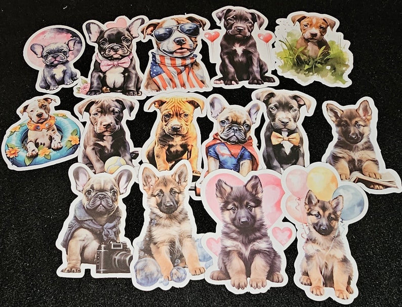 Cute Puppy Stickers Watercolor Vinyl Hearts Dog Art Sticker Pack ...