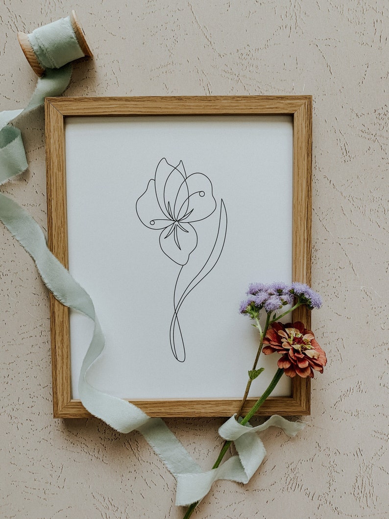 February Birth Flower Floral Line Art Birth Flower Line - Etsy
