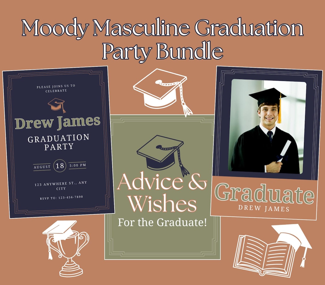 Masculine and Moody Boys Graduation Party Bundle | Digital Download ...