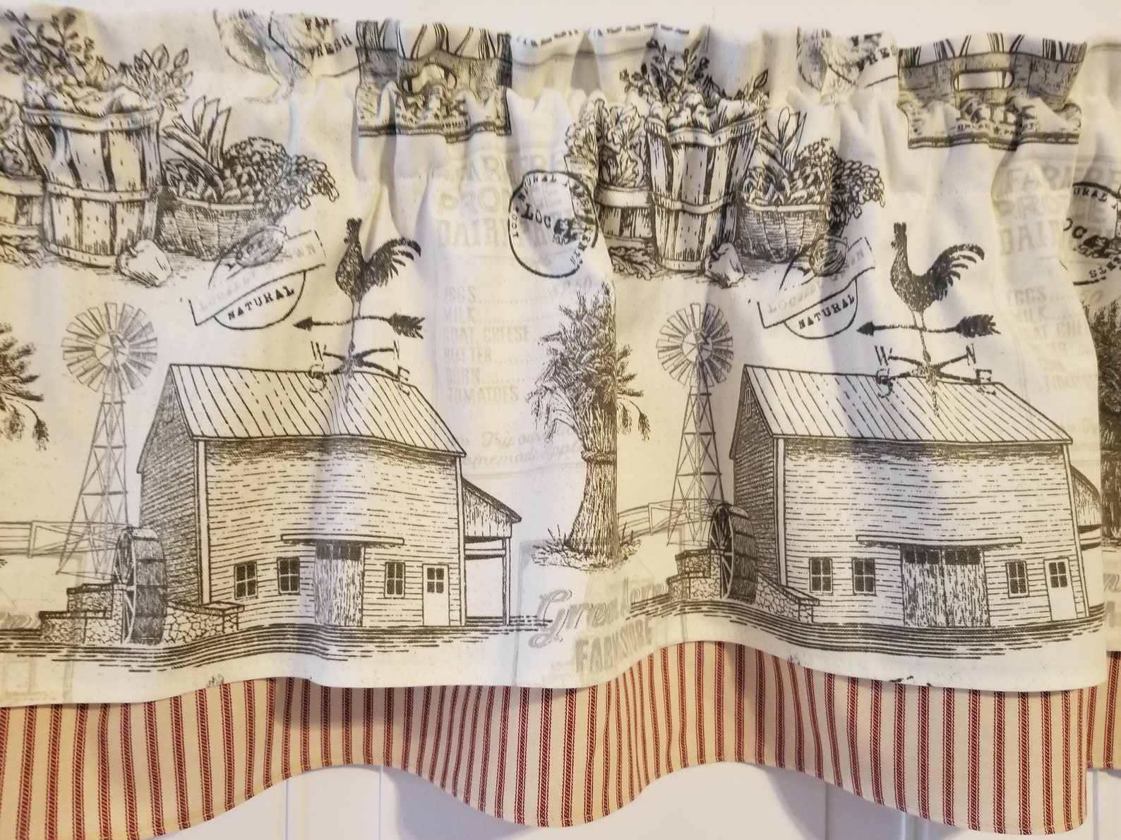 Farmhouse Primitive Red Ticking Lined Window Treatment Panels Custom ...