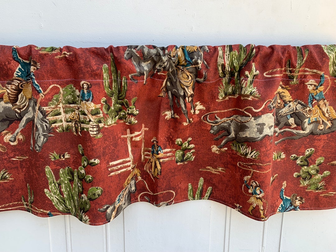 Cowboy Rodeo Window Valance: Burnt Orange Southwest Decor, 42" - Etsy