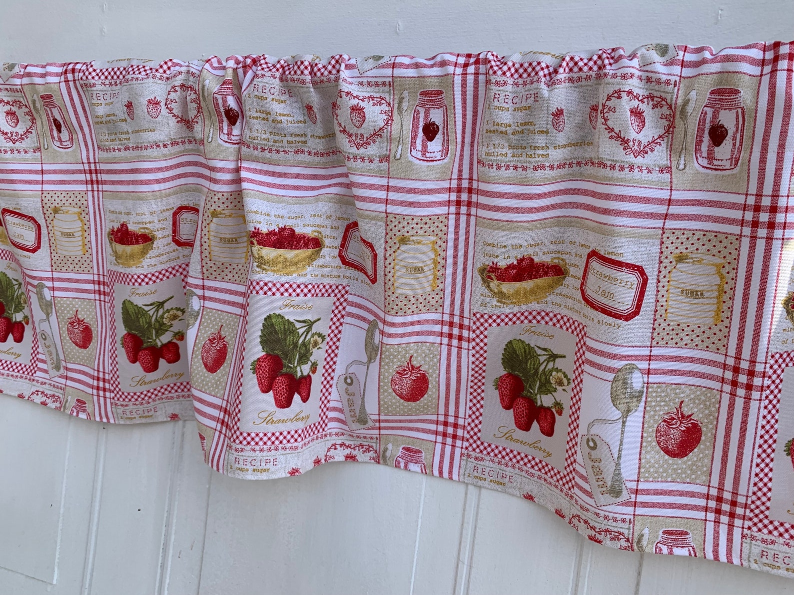 Red Strawberry Recipes Curtain Window Treatment Panels Valance ...