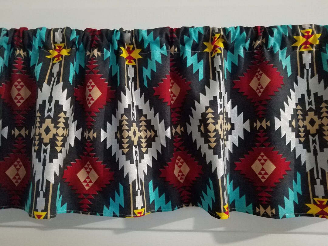 Aztec Valance Southwest Turquoise Red Tribal Rodeo Cowboy Café Diner 42 ...