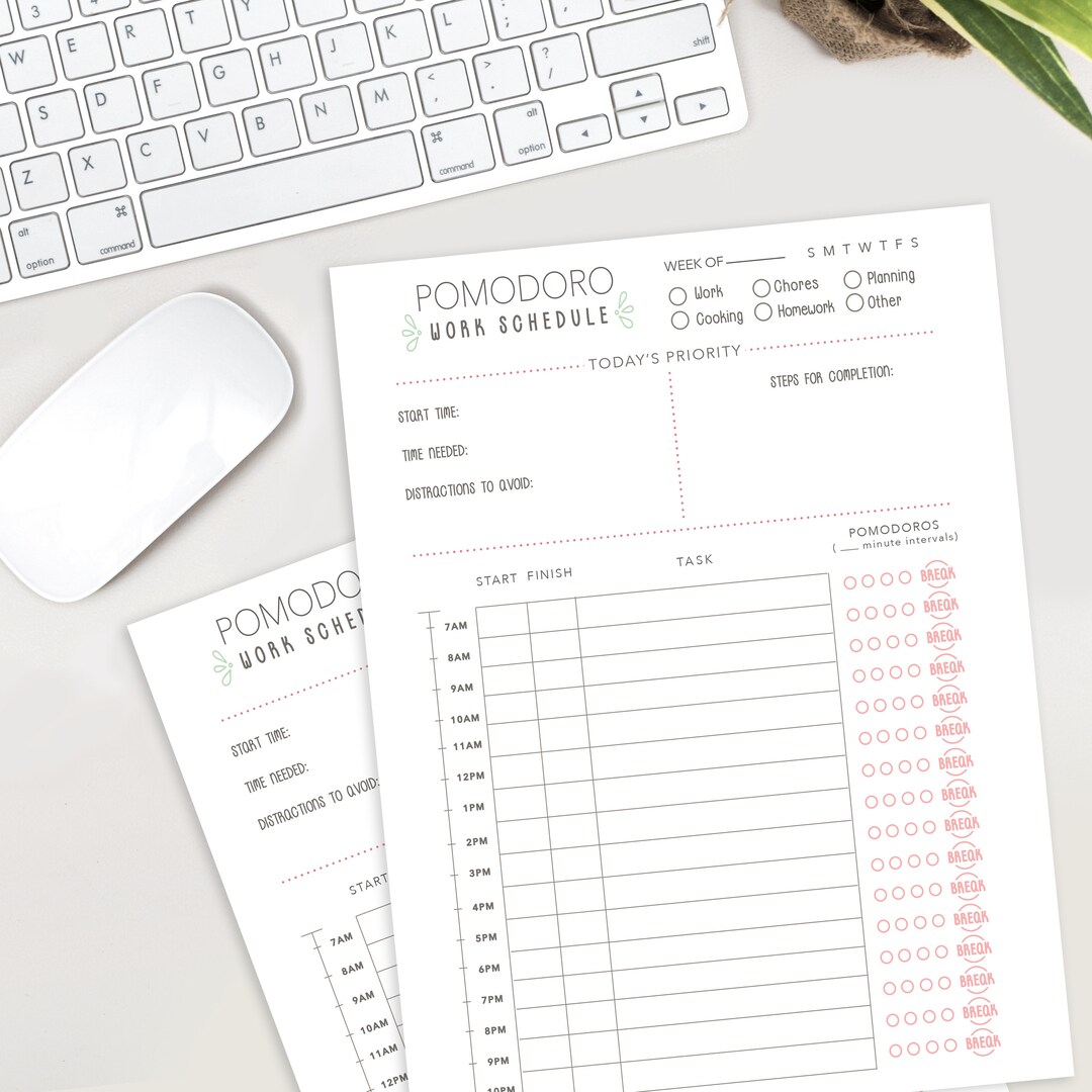 Pomodoro Productivity Planner: A5 Printable Work Schedule (digital ...