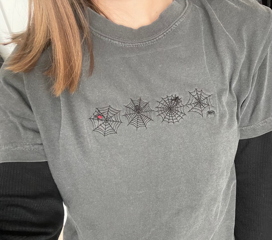 Spider Web Embroidered T Shirt, Spider Shirt, Bug Shirt, Halloween ...