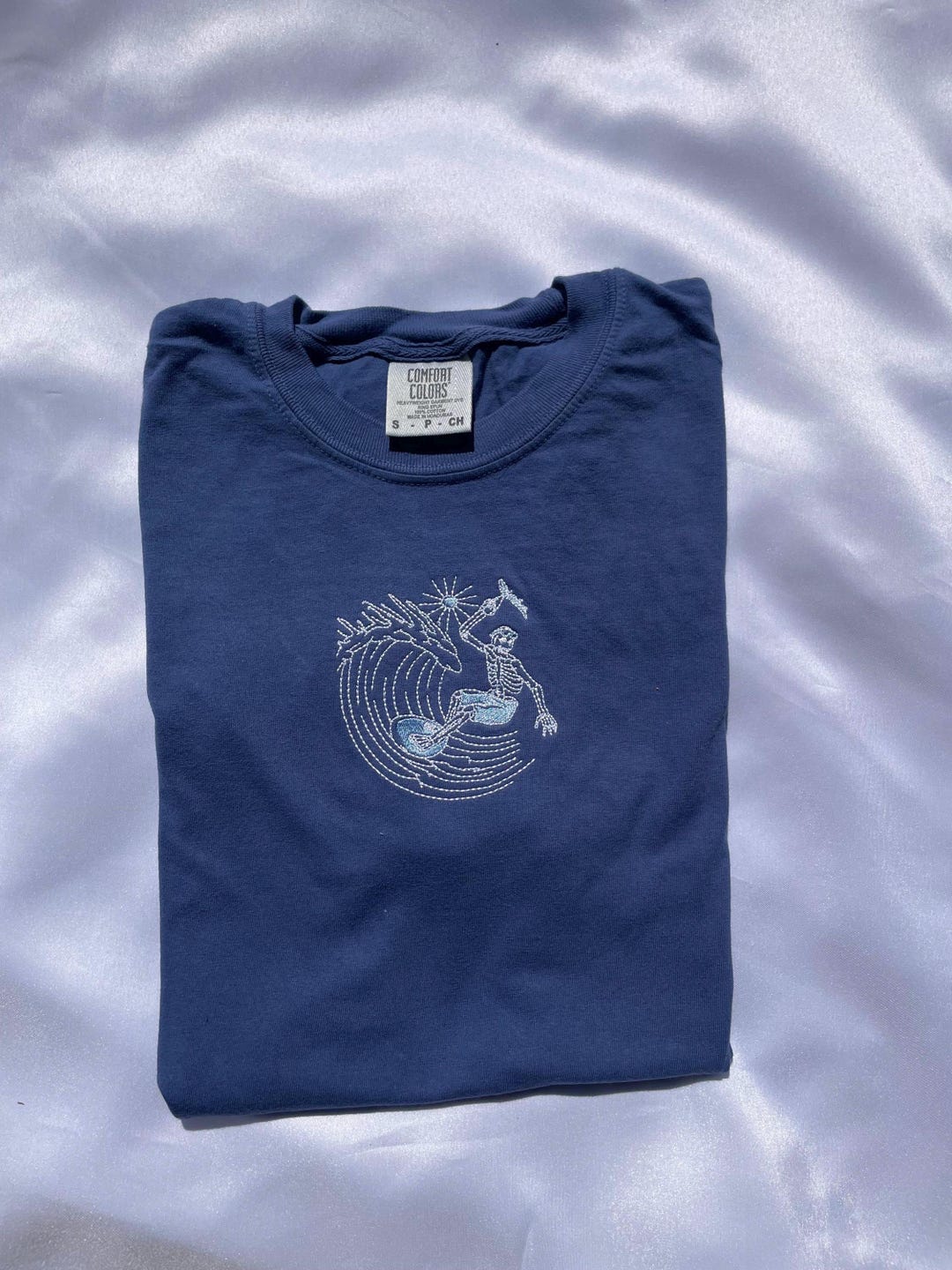 Surfing Embroidered T Shirt, Skeleton T Shirt, Summer Shirt, Oversized ...