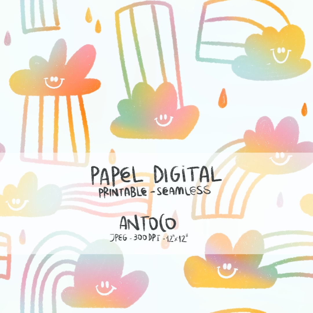 Rainbow Clouds Digital Paper - Seamless - Instant Download -12"x12 ...