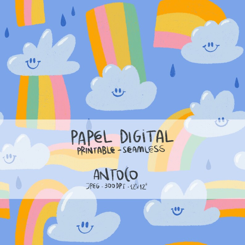 Clouds and Rainbows Digital Paper - Seamless - Instant Download -12"x12 ...