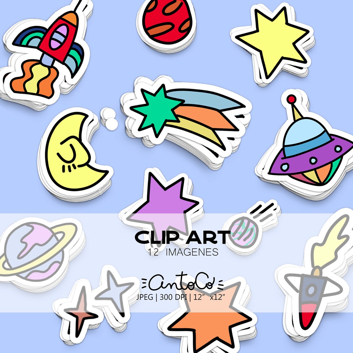 Space Clip Art - Planets, UFO, Moon Stars - Instant Download - PNG - Etsy