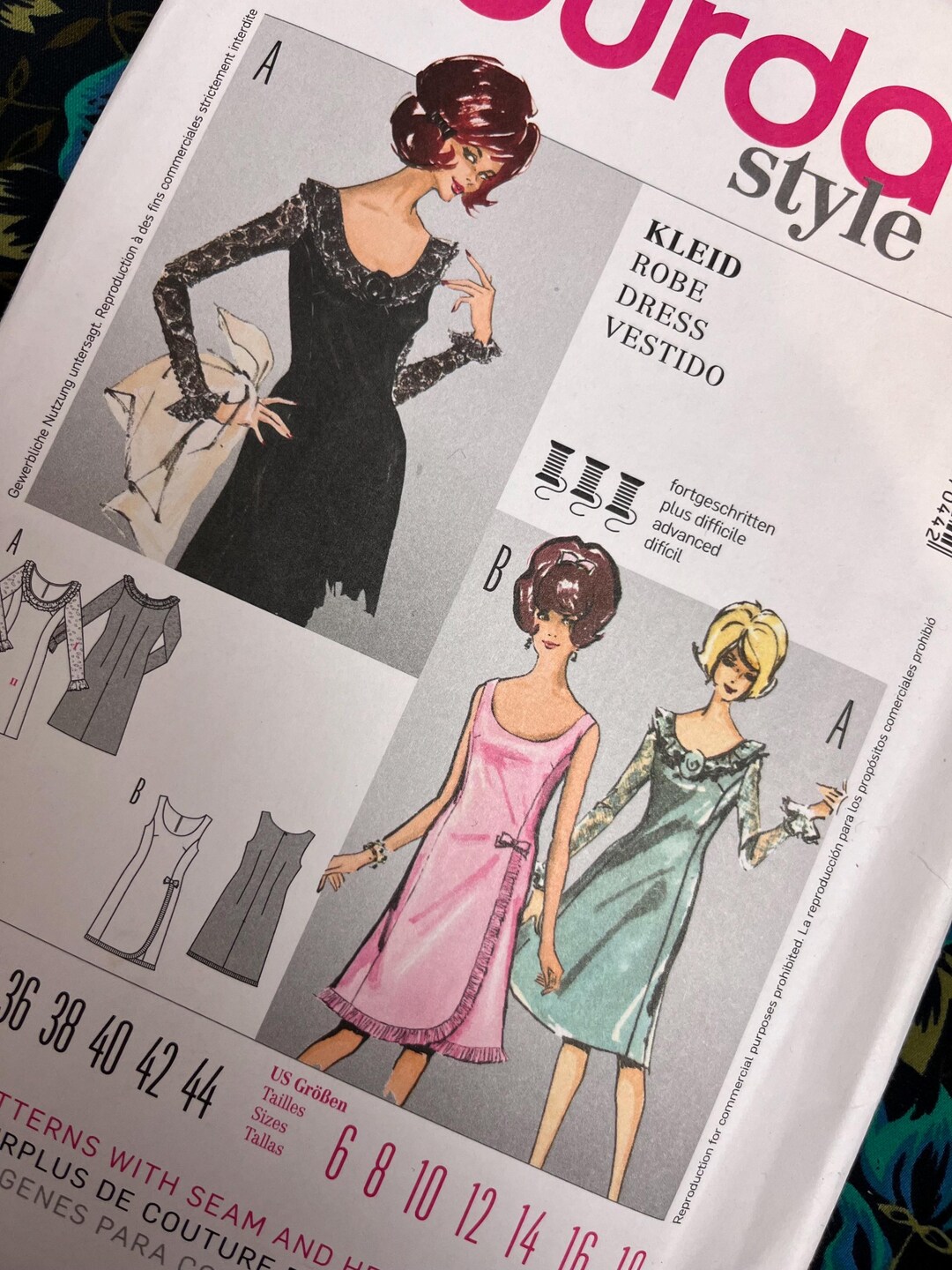 Bust 30-43" Uncut Burda Sewing Pattern 7044, Mod Style Mini Dress With ...