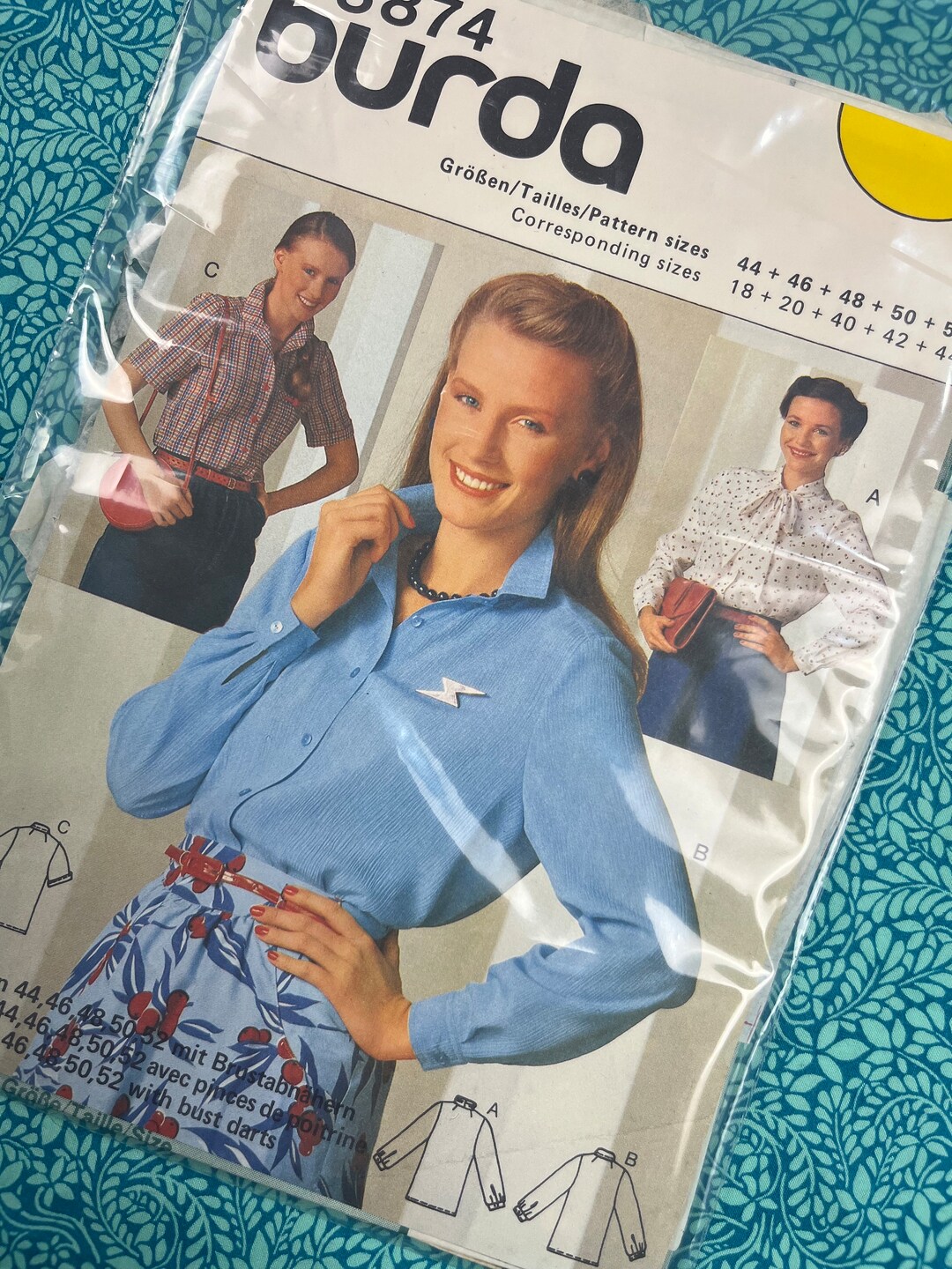 Bust 39.5-48 Burda Sewing Pattern 8874, Ladies Button up Blouse / Shirt Pattern, Tie Neck, Short ...