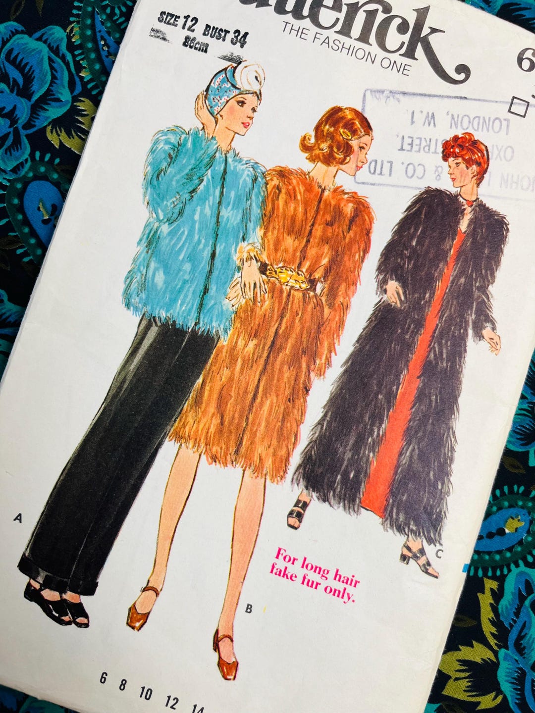 Bust 34" Vintage Uncut 60s 70s Butterick Sewing Pattern 6430, Shaggy ...