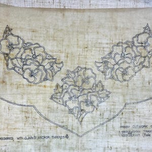 Pansy Cutwork Hand Embroidery Design for Chairback, Vintage Iron-on ...
