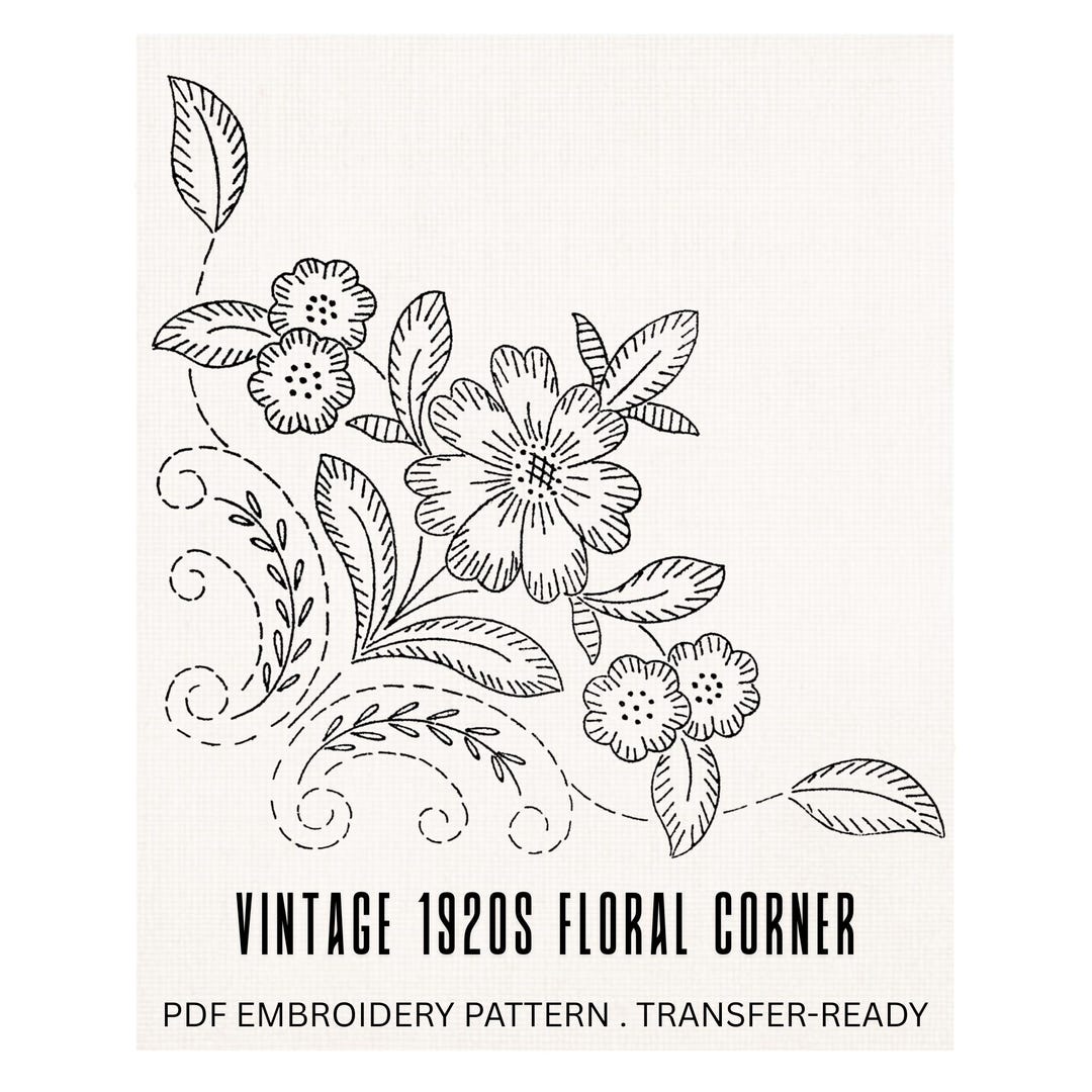 Vintage 1920s Floral Tablecloth Corner Hand Embroidery Pattern PDF – 8 ...