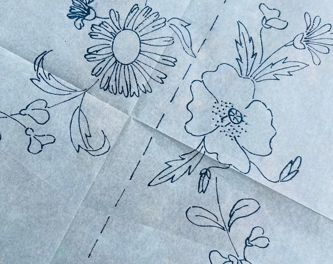 Vintage Old Bleach Hand Embroidery Transfer, Floral Garland Design ...