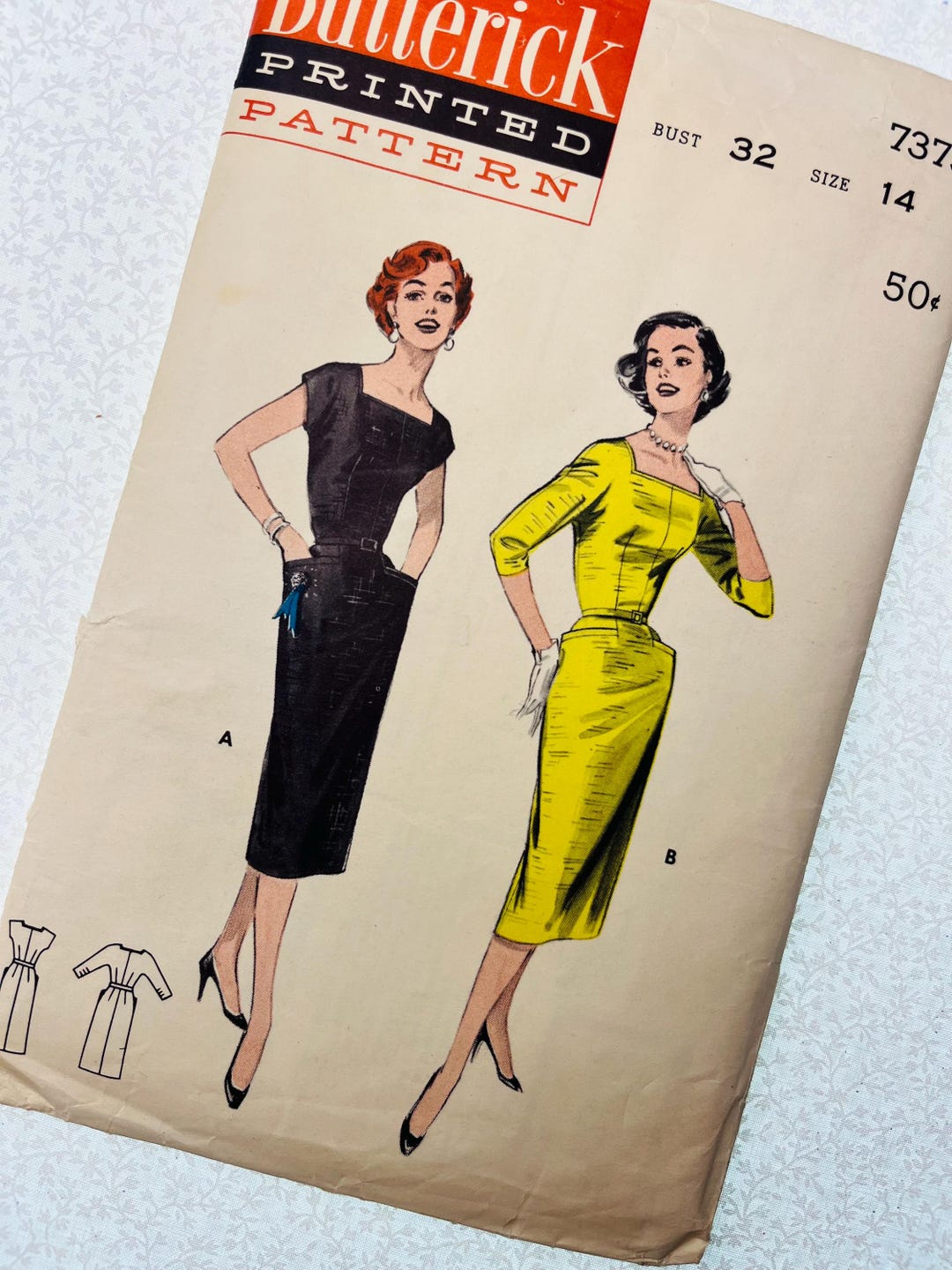 Bust 32" Vintage 1950s Butterick Sewing Pattern for Women 7375, Square ...