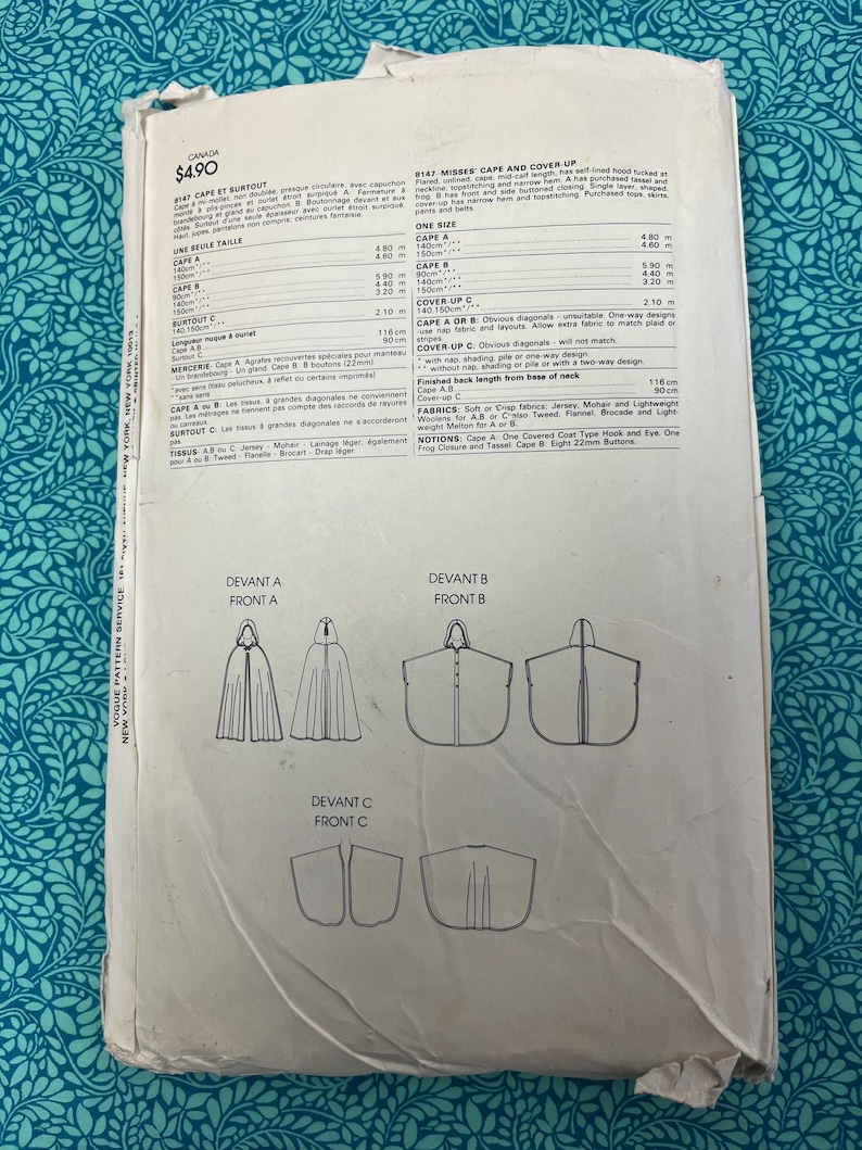 Vintage 1980s Vogue Sewing Pattern for Women 8147- Romantic Hooded Cape ...