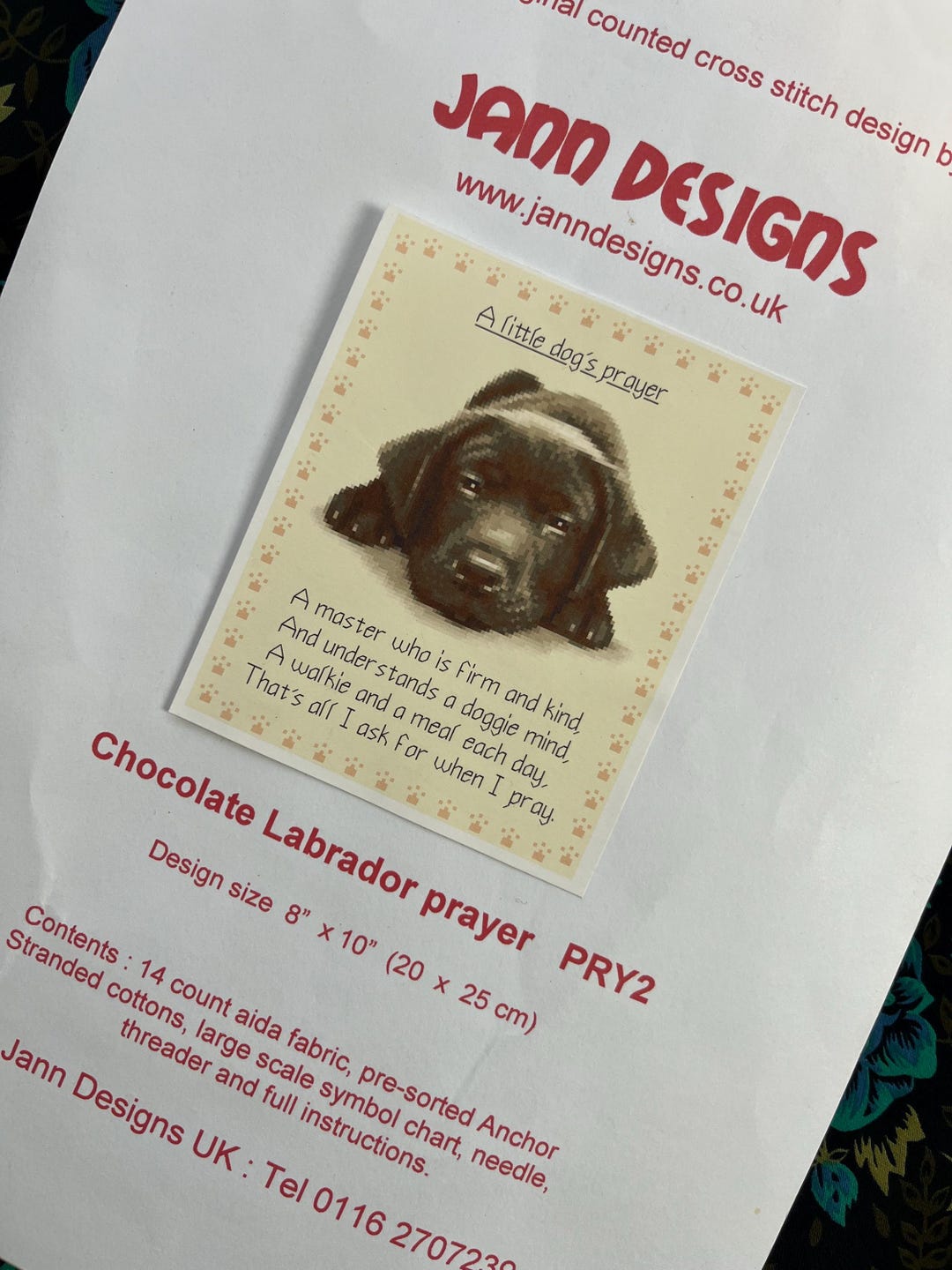 Jann Designs Counted Cross Stitch Kit, Chocolate Labrador Prayer, A ...