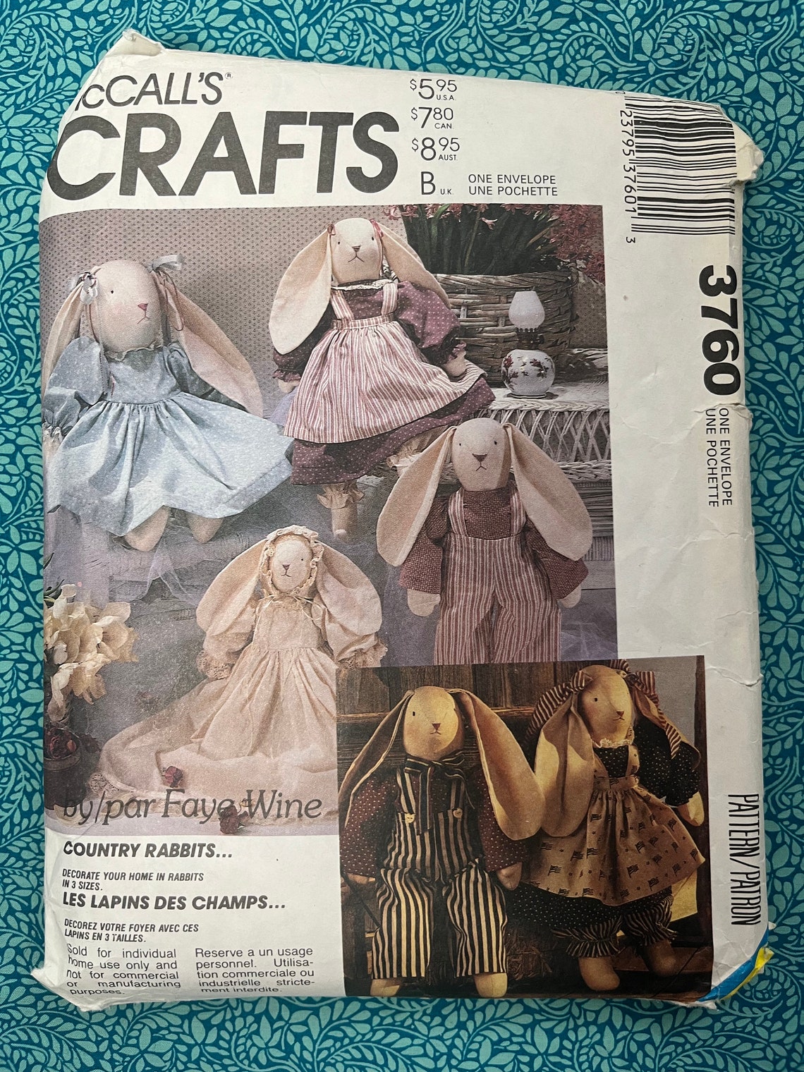 Vintage 80s Mccalls Crafts Faye Wine Country Rabbits Sewing Pattern ...