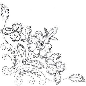 Vintage 1930s Floral Corner Embroidery Pattern PDF – Stylized Vine ...