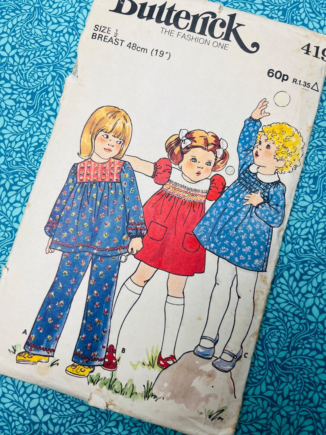 6mnths Vintage 70s Butterick Sewing Pattern 419, Kids Smock Top or ...