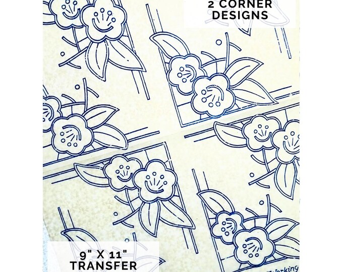Vintage 1930s Set of Stylised Floral Corner Embroidery Designs, Iron-on ...
