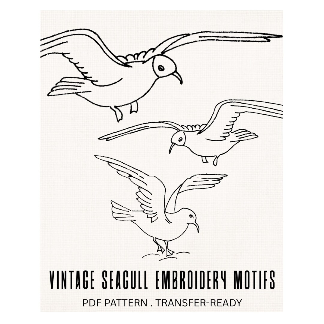 Vintage 1930s Seagull Hand Embroidery Pattern PDF – Coastal Bird Motifs ...