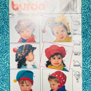 Vintage Uncut 90s Burda Sewing Pattern 4219, Childrens Hats, Kidswear ...