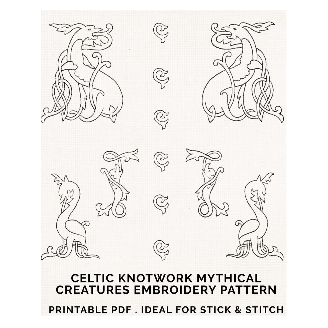 Vintage Celtic Mythical Creature Hand Embroidery PDF Pattern – Medieval ...