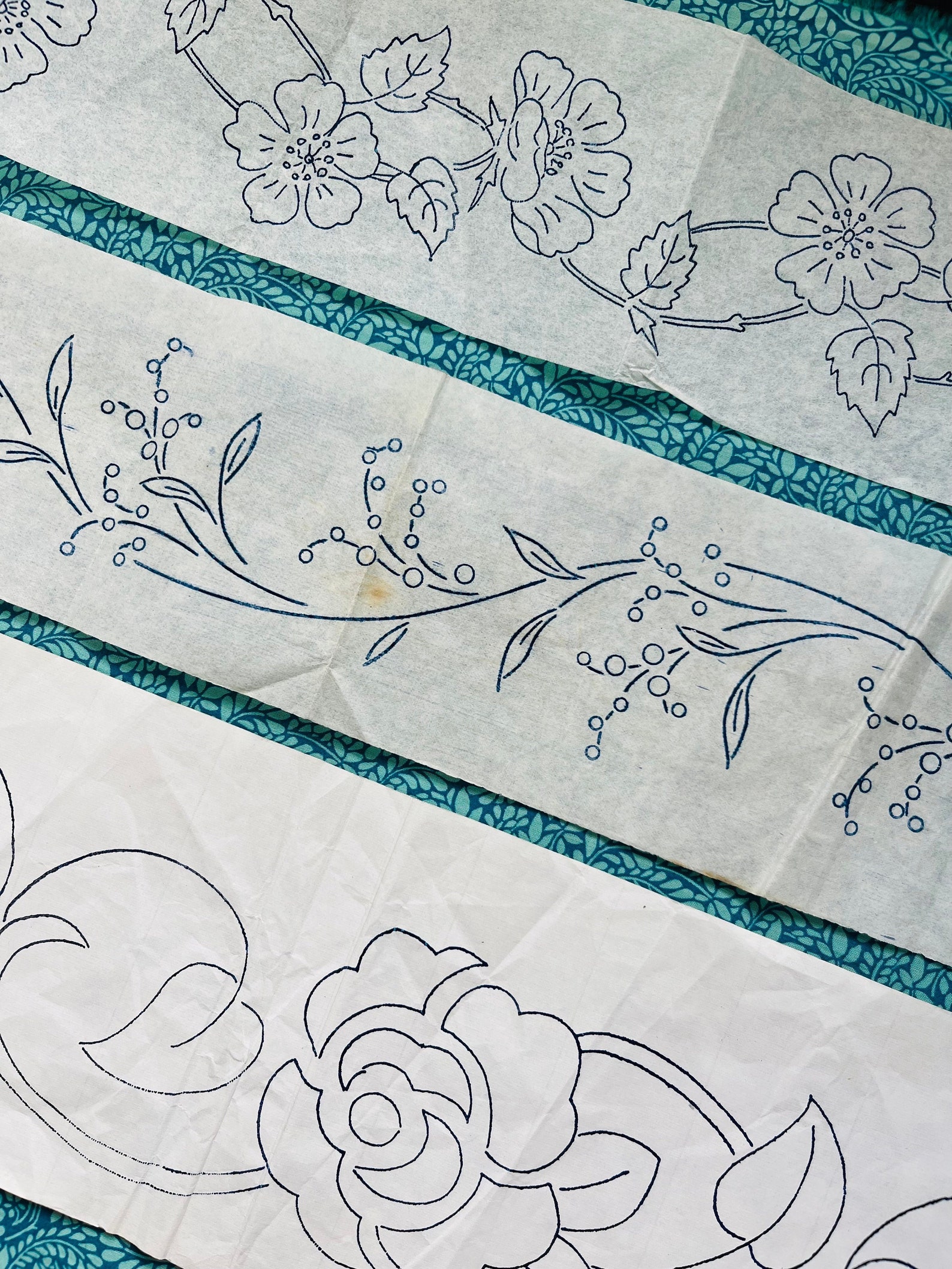 Vintage Hand Embroidery Transfers, Floral Trim or Border, Repeating ...