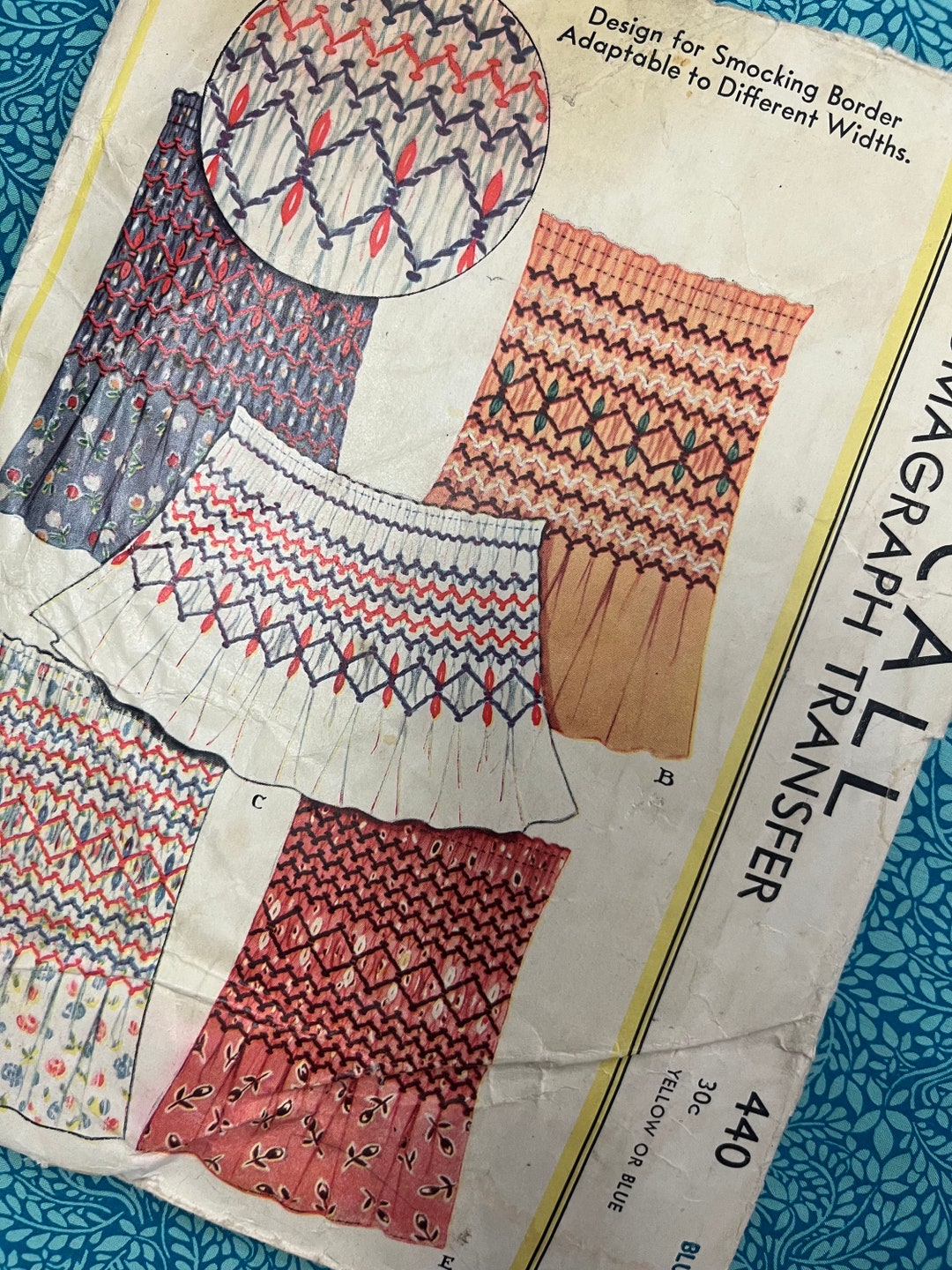 Vintage 30s Mccalls Kaumagraph Embroidery Transfer 440 for Smocking ...