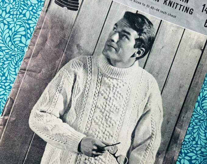 Vintage 60s Patons Publications Mens Aran Jumper Knitting Pattern 1450 ...
