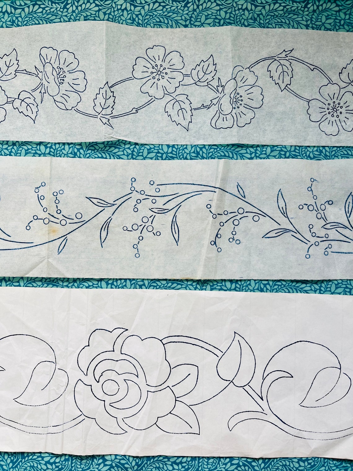 Vintage Hand Embroidery Transfers, Floral Trim or Border, Repeating ...