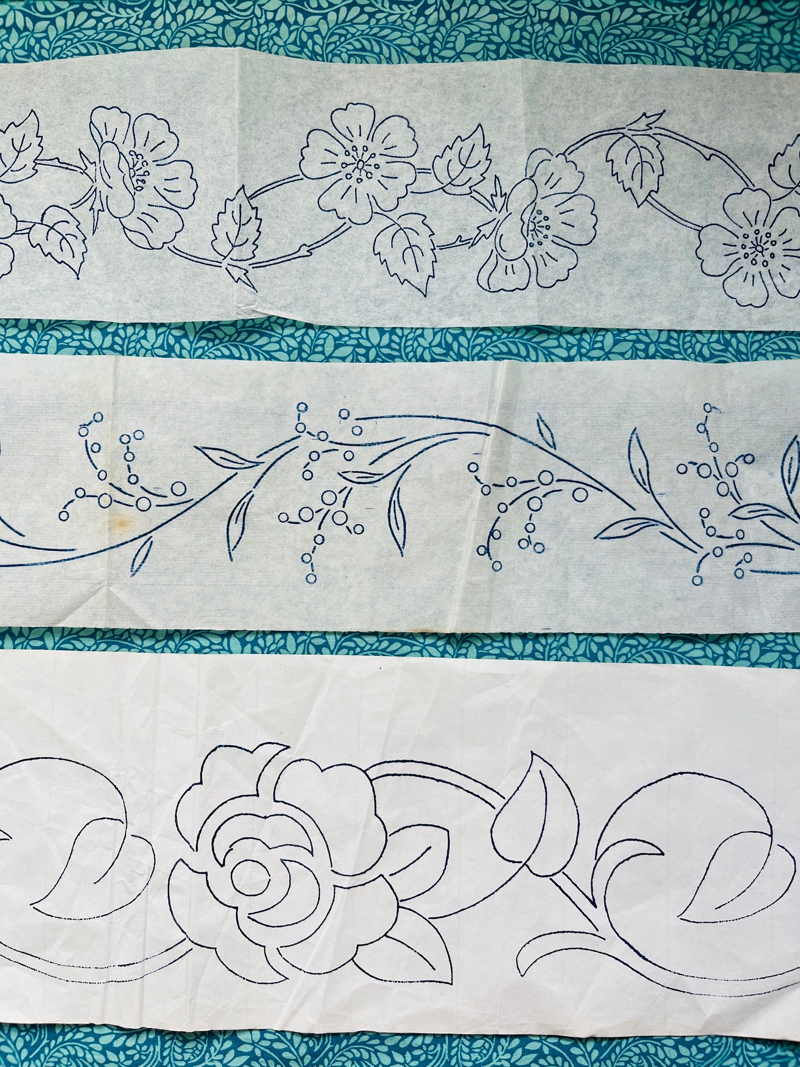 Vintage Hand Embroidery Transfers, Floral Trim or Border, Repeating ...
