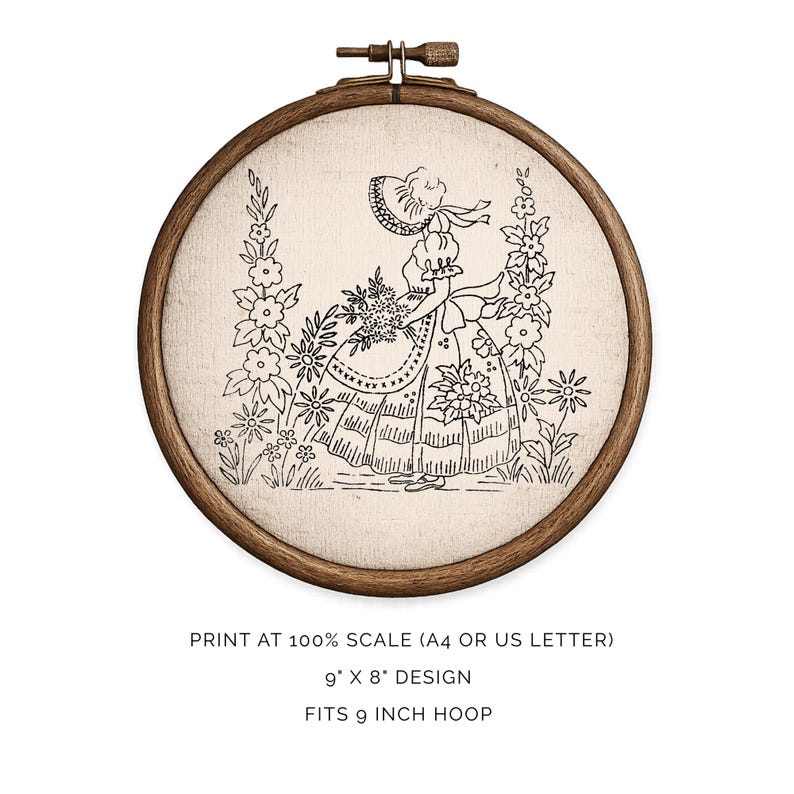 Vintage Crinoline Lady Floral Frame Hand Embroidery Pattern PDF ...