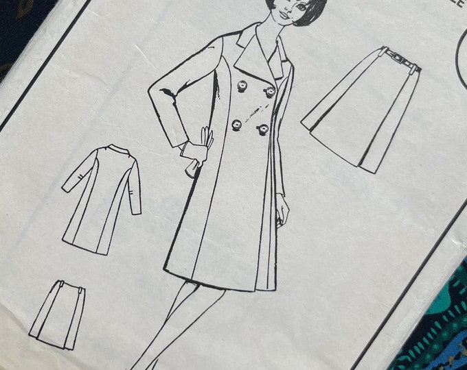 Bust 34" Vintage Coat Sewing Pattern for Women L151, Double Breasted ...